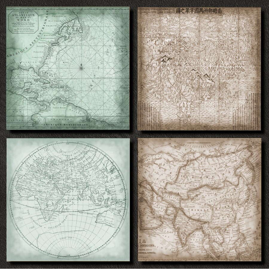 Vintage Maps Digital Paper 12 Designs Europe, Asia, Africa, America ...