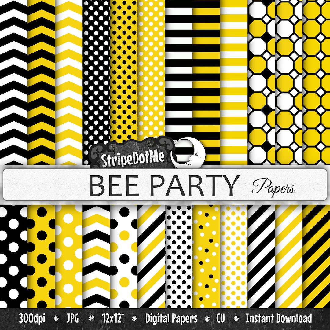 Bee Digital Paper, Honeycomb Paper, Bright Yellow Paper, Bumble Bee ...