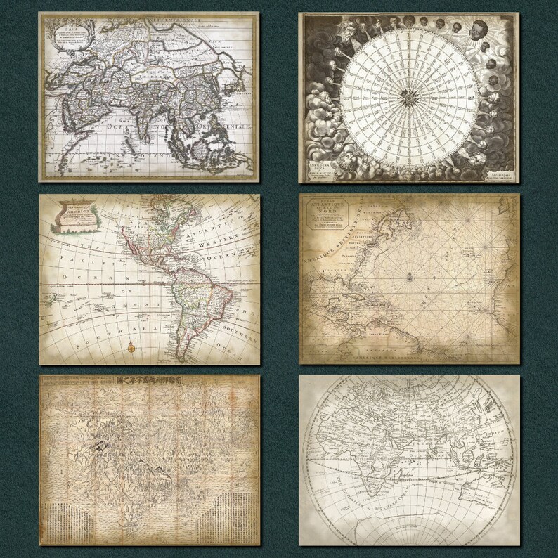 Vintage Maps Letter Size 8.5x11 Digital Paper Europe, Asia, Africa ...