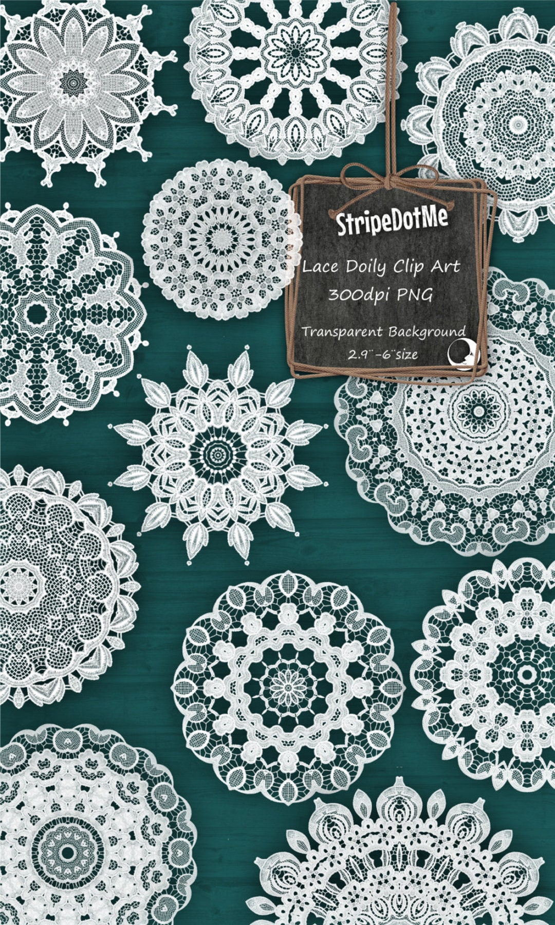 12 Lace Doilies Digital Clip Art Transparent Overlay White - Instant ...