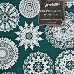 12 Lace Doilies Digital Clip Art Transparent Overlay White - Instant ...