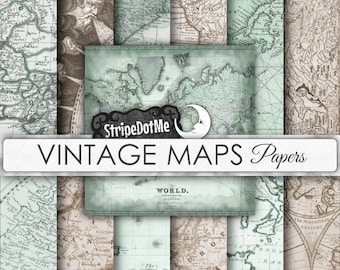 Vintage Maps Digital Paper 12 Designs Europe Asia Africa | Etsy
