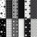Digital Paper Black and White Polka Dots Stripes Chevron Check Lace ...