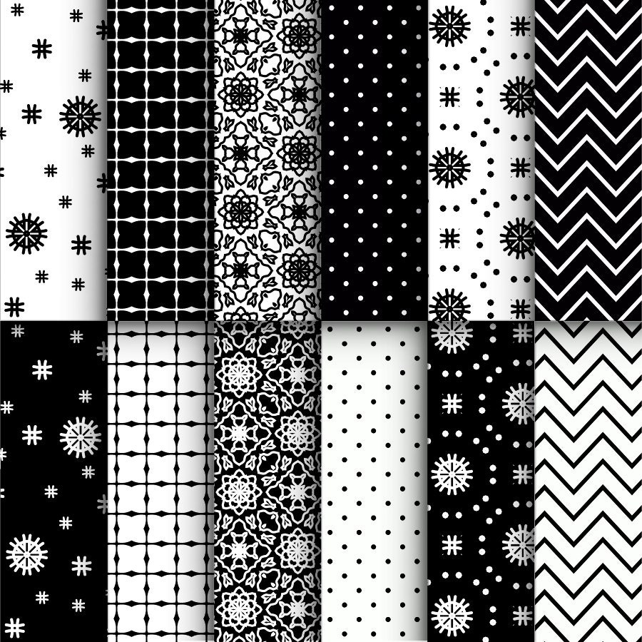 Digital Paper Black and White Polka Dots Stripes Chevron Check Lace ...