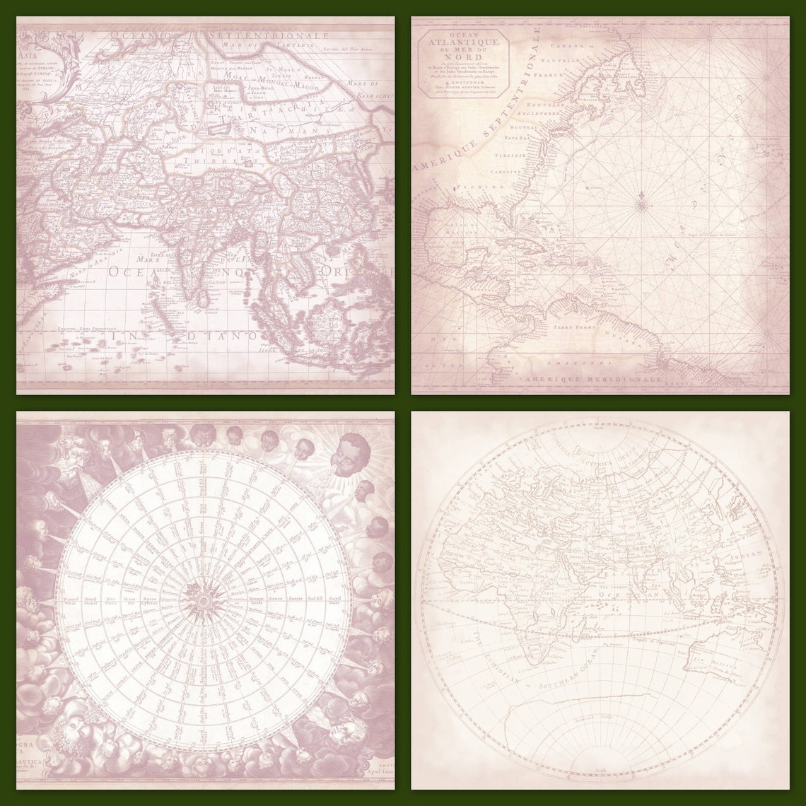Antique Maps, Vintage Maps Digital, Digital Paper, Scrapbook Paper ...