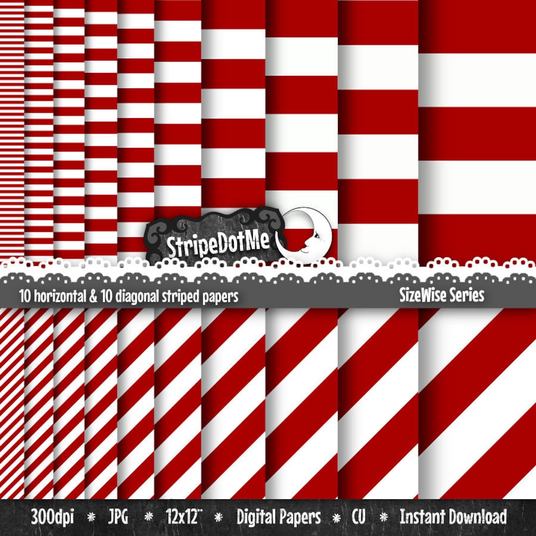 Digital Paper Stripes, Striped Digital Paper, Red Stripes, Red ...