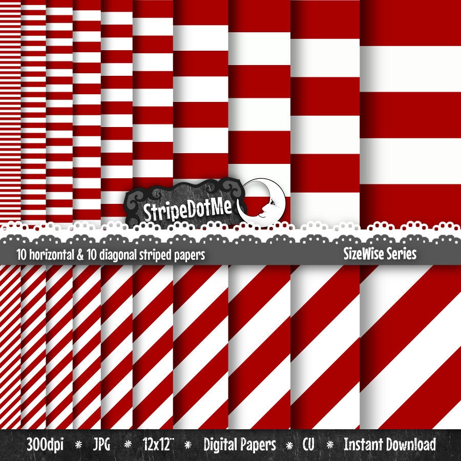 Digital Paper Stripes, Striped Digital Paper, Red Stripes, Red ...