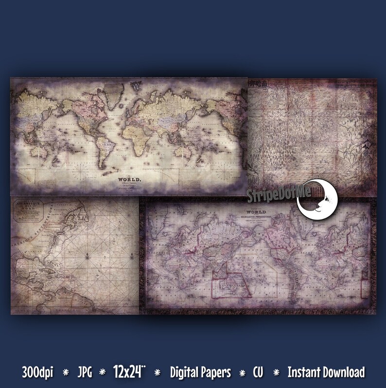 Old Maps, Digital Paper, 12x24, Large Maps, Purple Maps, Europe Maps ...