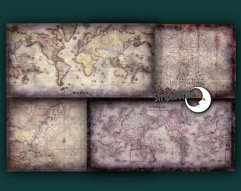 Vintage Maps, Digital Paper, 8.5x14 Blue Distressed Maps, Europe Maps ...