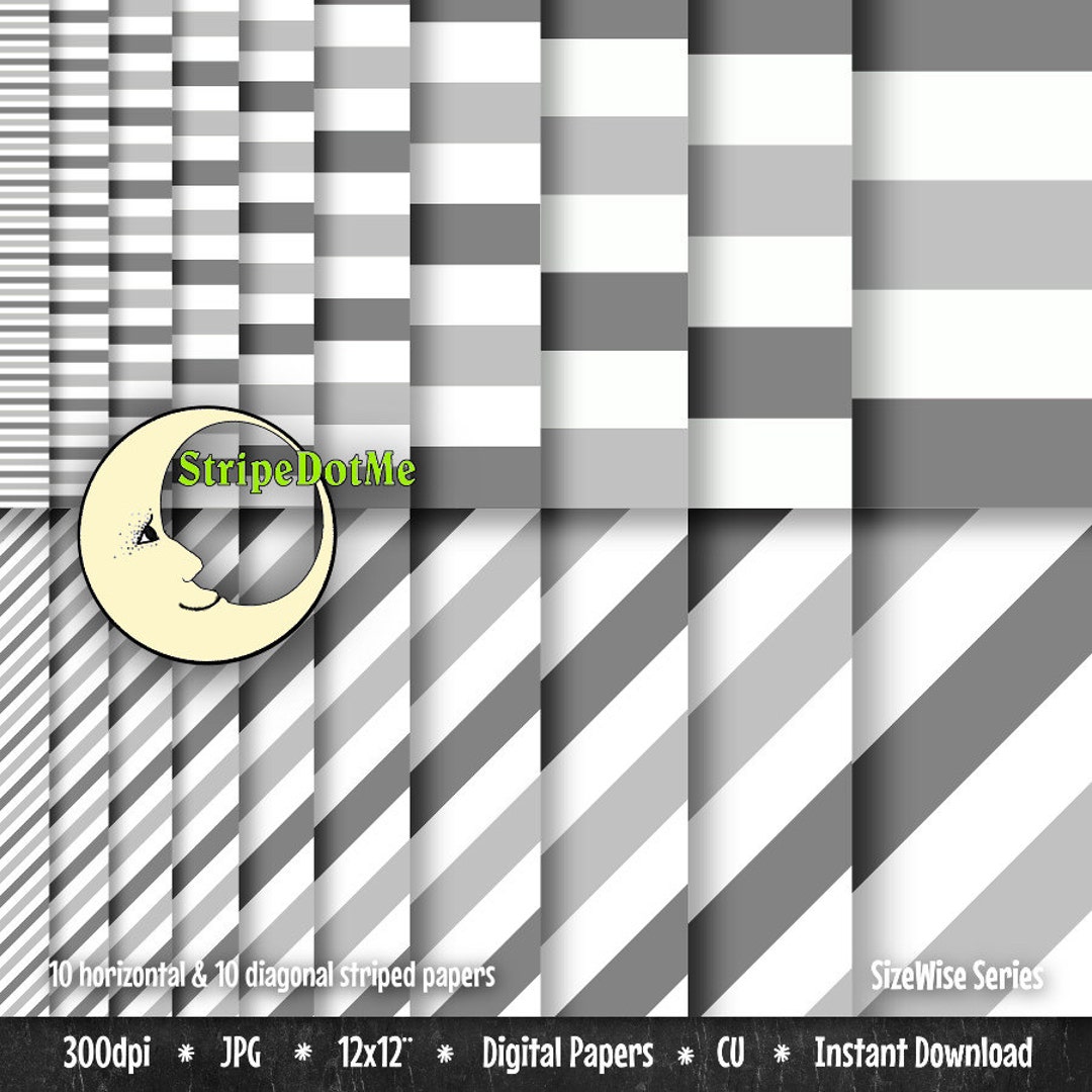 Stripe Digital Paper Two Tone Gray White Stripes Diagonal Scrapbook ...