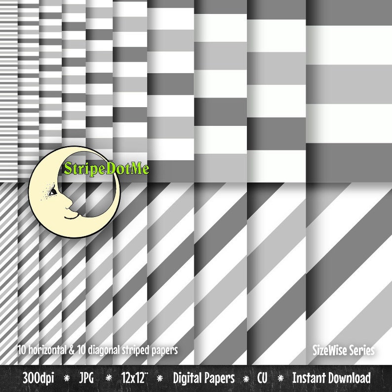 Stripe Digital Paper Two Tone Gray White Stripes Diagonal Scrapbook ...