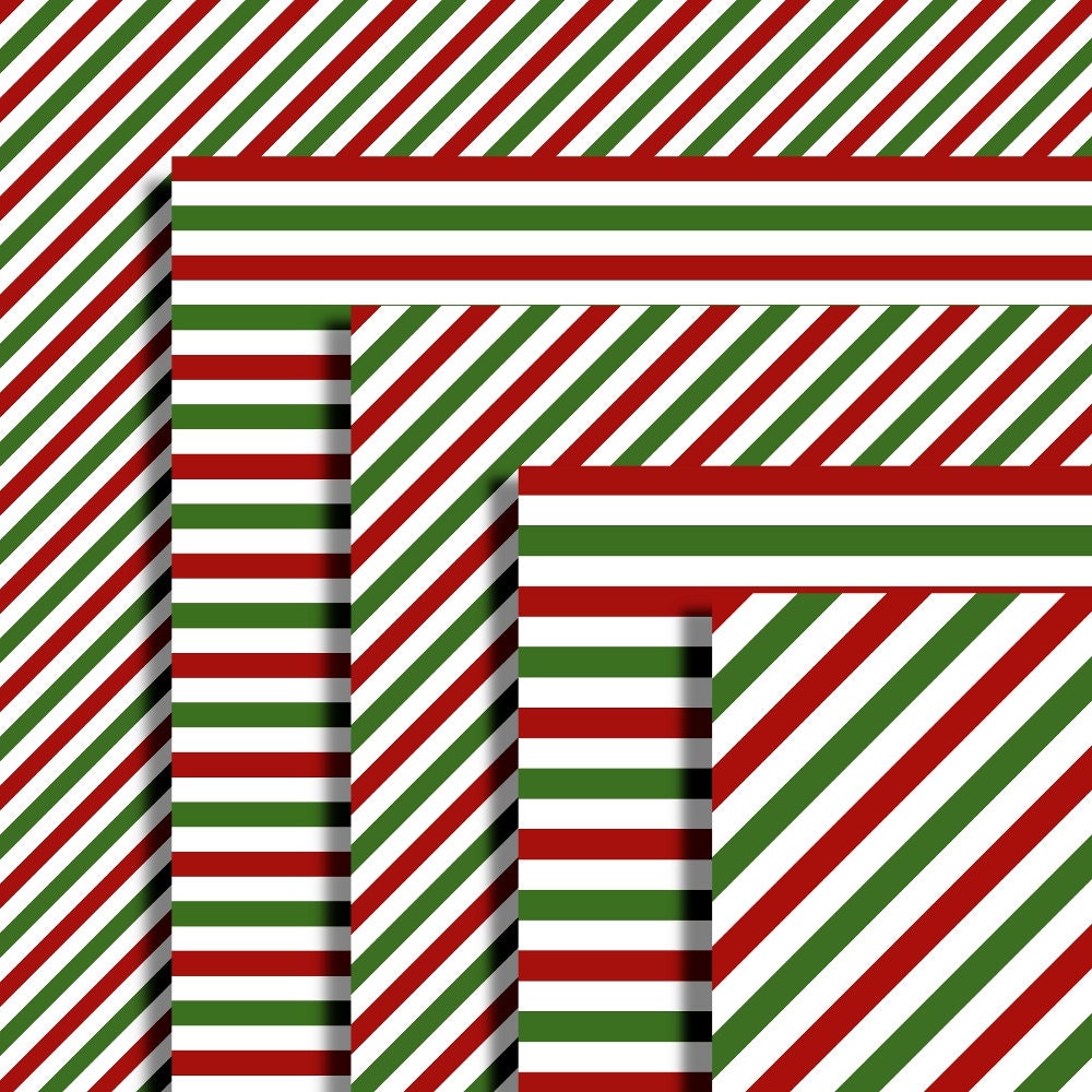 20 Digital Papers Christmas Red Green and White Stripes Horizontal ...