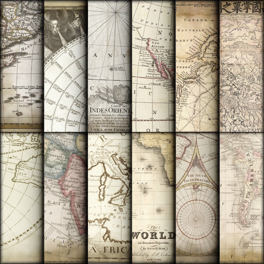 Vintage Maps Digital Paper 12 Designs Europe, Asia, Africa, America ...
