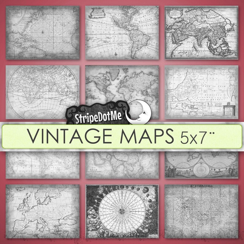 Maps Printables 5x7 Digital Paper, Ephemera, Invitations, Maps ...