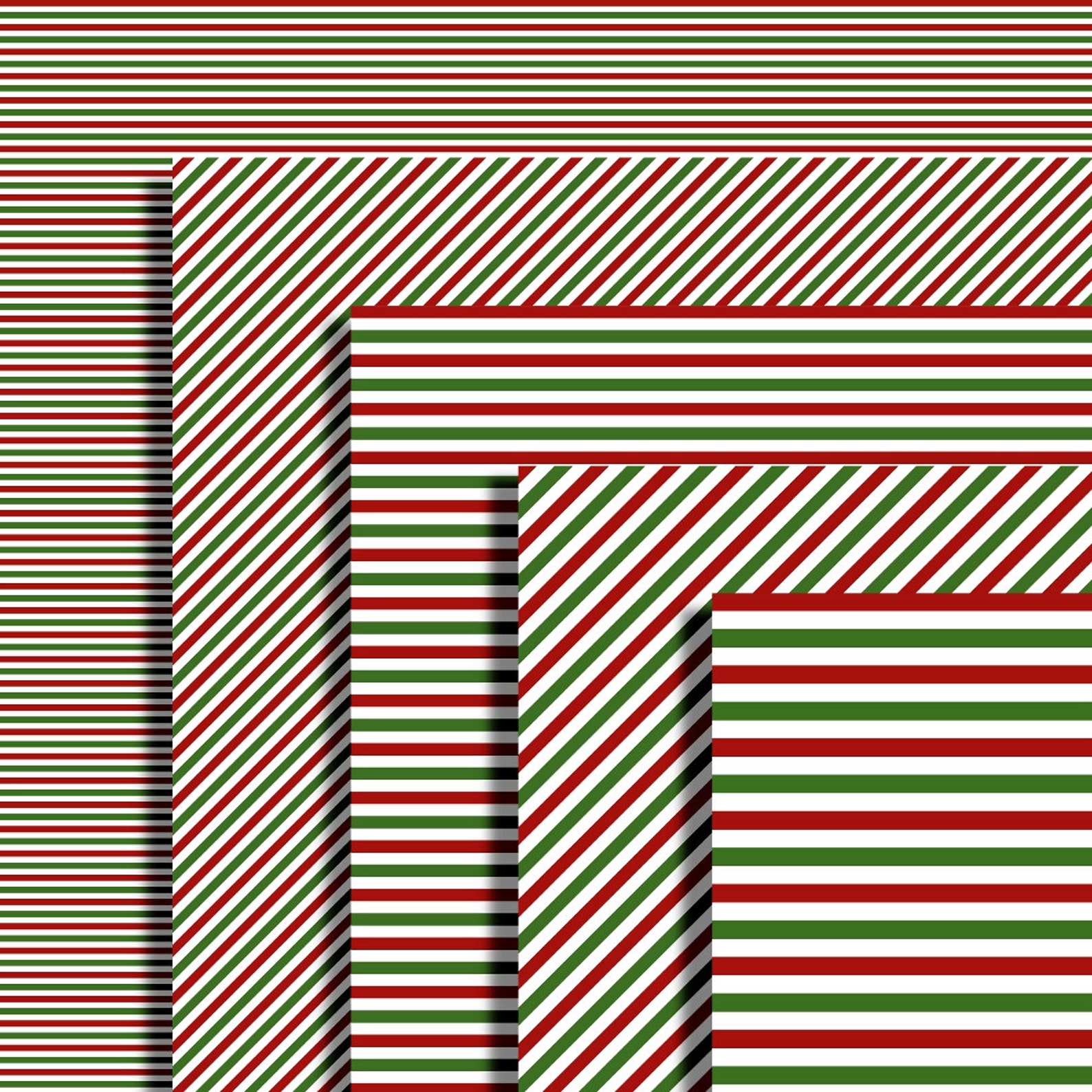 20 Digital Papers Christmas Red Green and White Stripes Horizontal ...