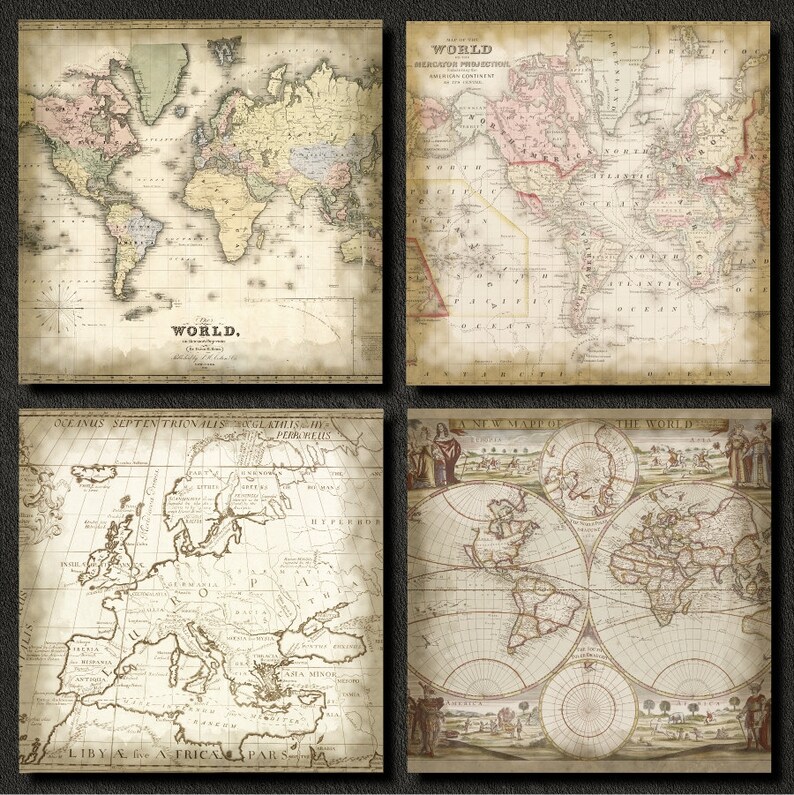 Vintage Maps Digital Paper 12 Designs Europe, Asia, Africa, America ...
