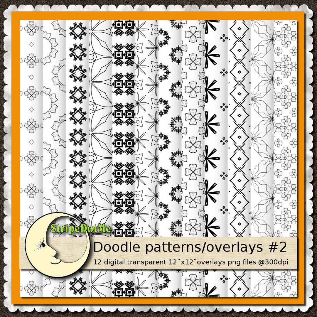 12 Digital Doodle Patterns Transparent Overlays 12" Papers - Instant ...