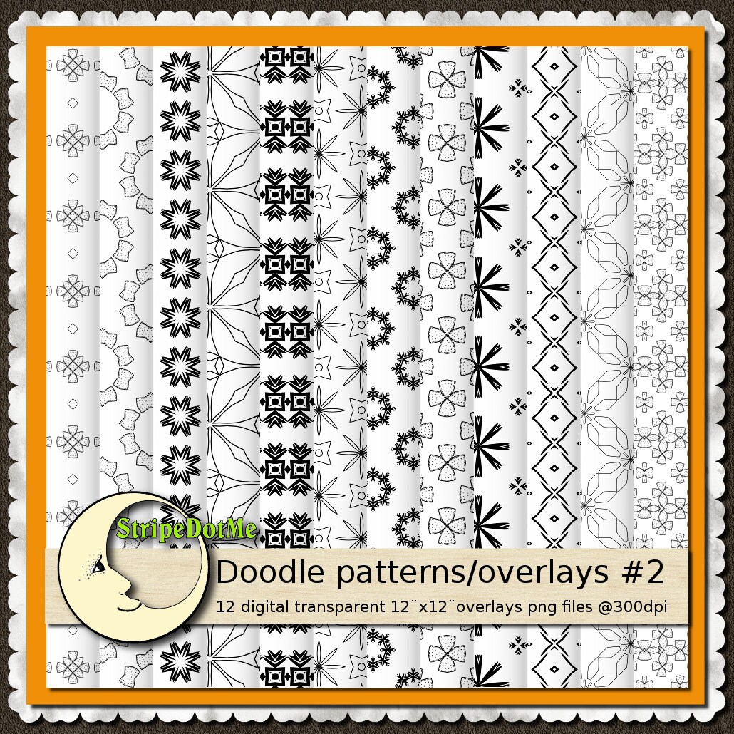 12 Digital Doodle Patterns Transparent Overlays 12" Papers - Instant ...