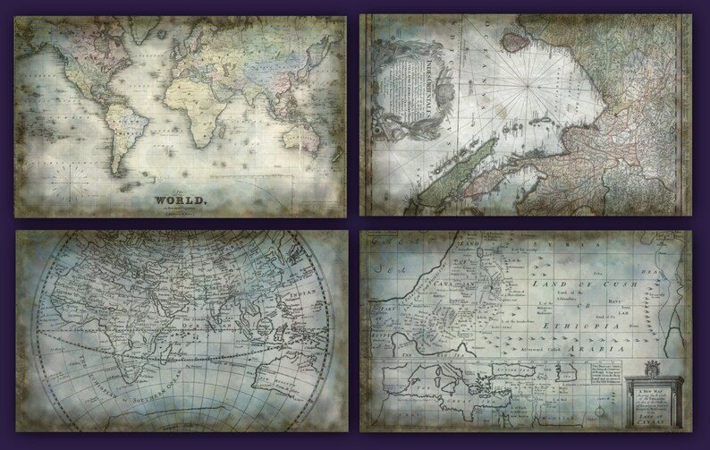 Vintage Maps, Digital Paper, 8.5x14 Blue Distressed Maps, Europe Maps ...