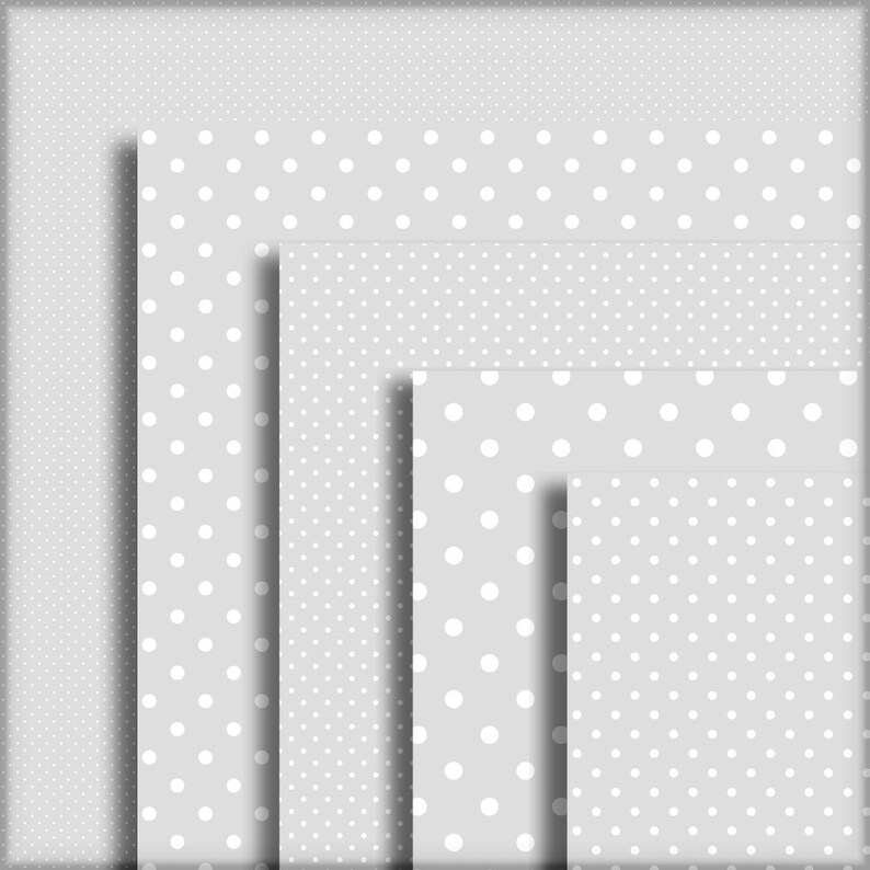 20 Digital Papers Gray and White Polka Dots Tiny to Giant 12" Papers ...