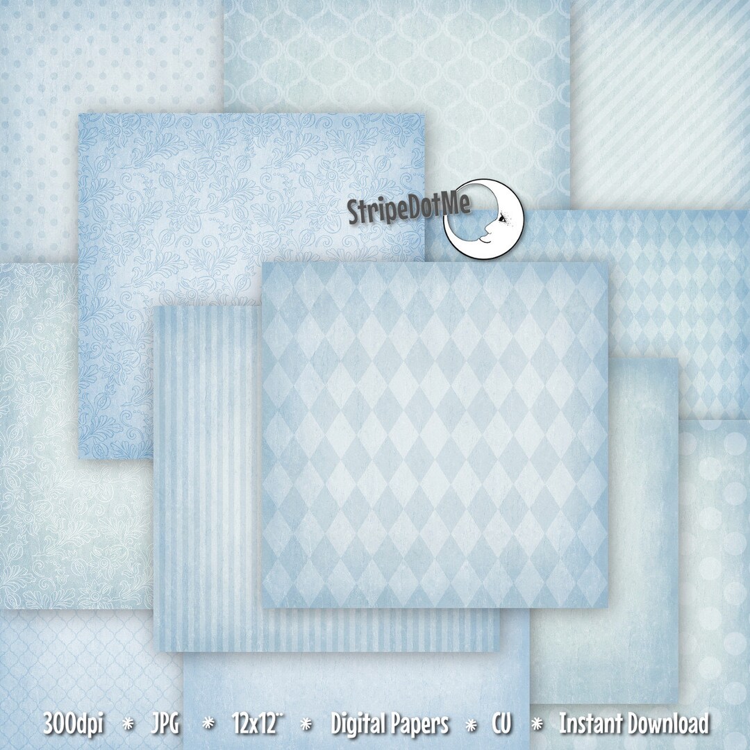 Blue Digital Paper, Light Blue Paper, Blue Scrapbook Paper, Blue ...