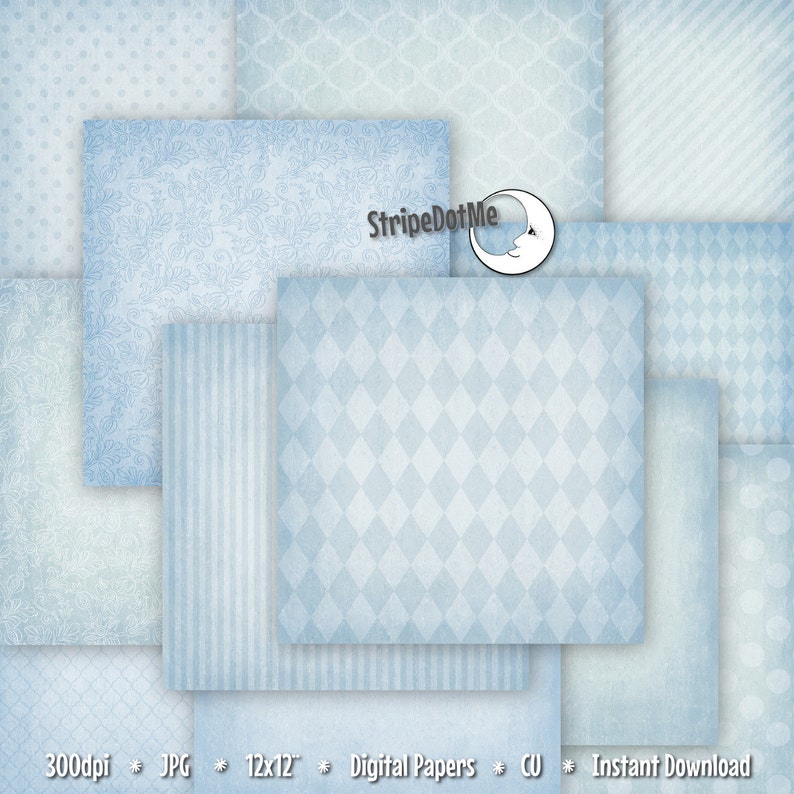 Blue Digital Paper, Light Blue Paper, Blue Scrapbook Paper, Blue ...