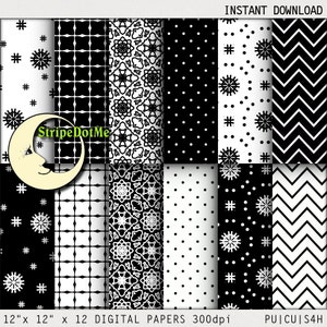 Digital Paper Black and White Polka Dots Stripes Chevron Check Lace ...