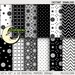 Digital Paper Black and White Polka Dots Stripes Chevron Check Lace ...