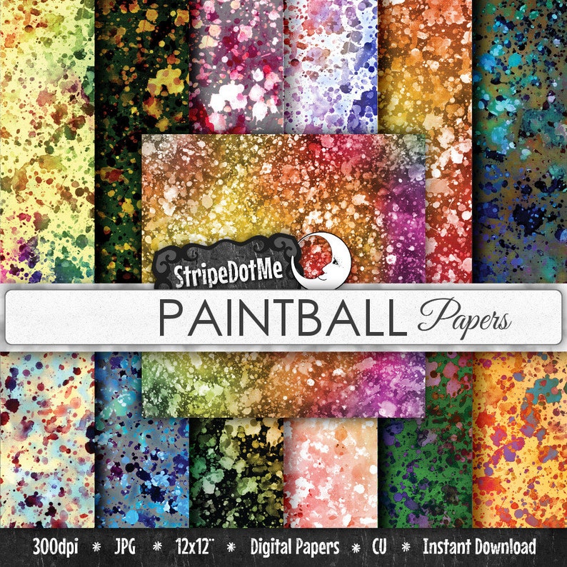 Paintball Watercolor Splash Digital Paper Bright - Instant Download ...