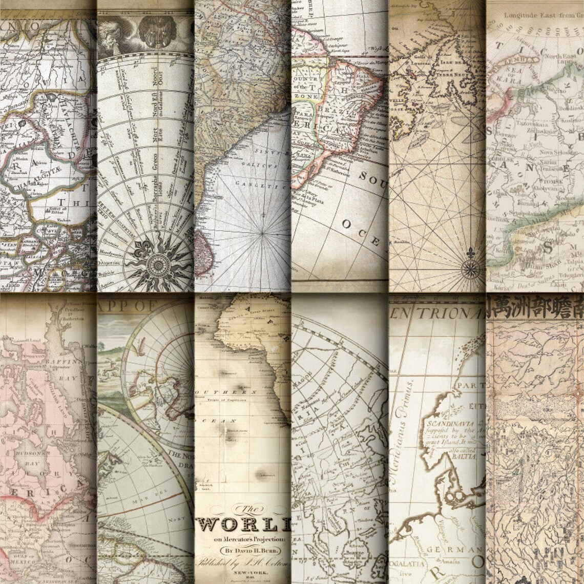 Vintage Maps Digital Paper Pack Letter Size 8.5x11 Europe Asia Africa ...