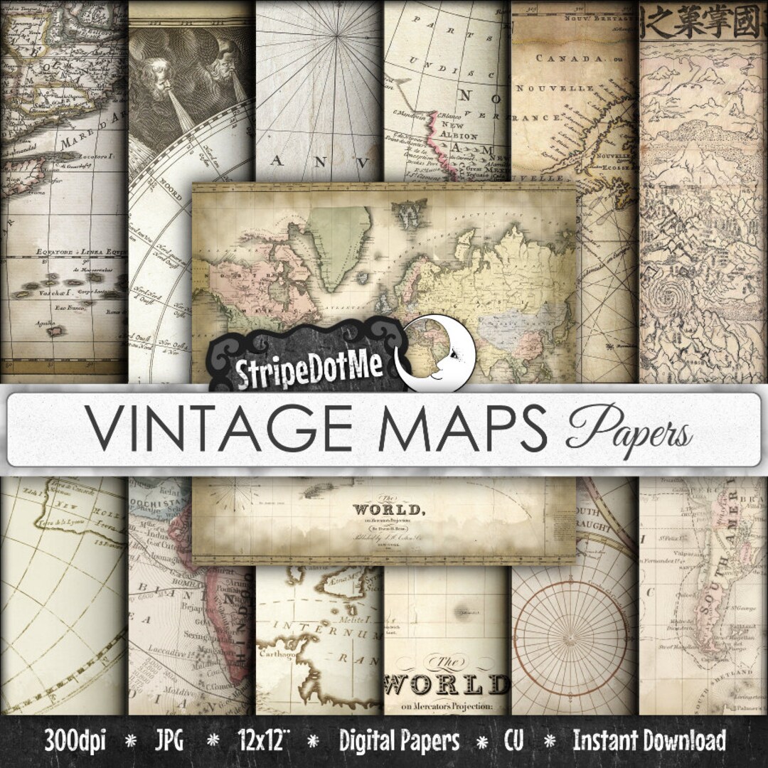 Vintage Maps Digital Paper 12 Designs Europe, Asia, Africa, America ...