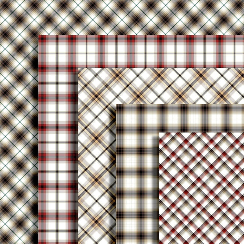 Plaid Digital Paper Tartan Check Red Light Brown Tan Gray White ...