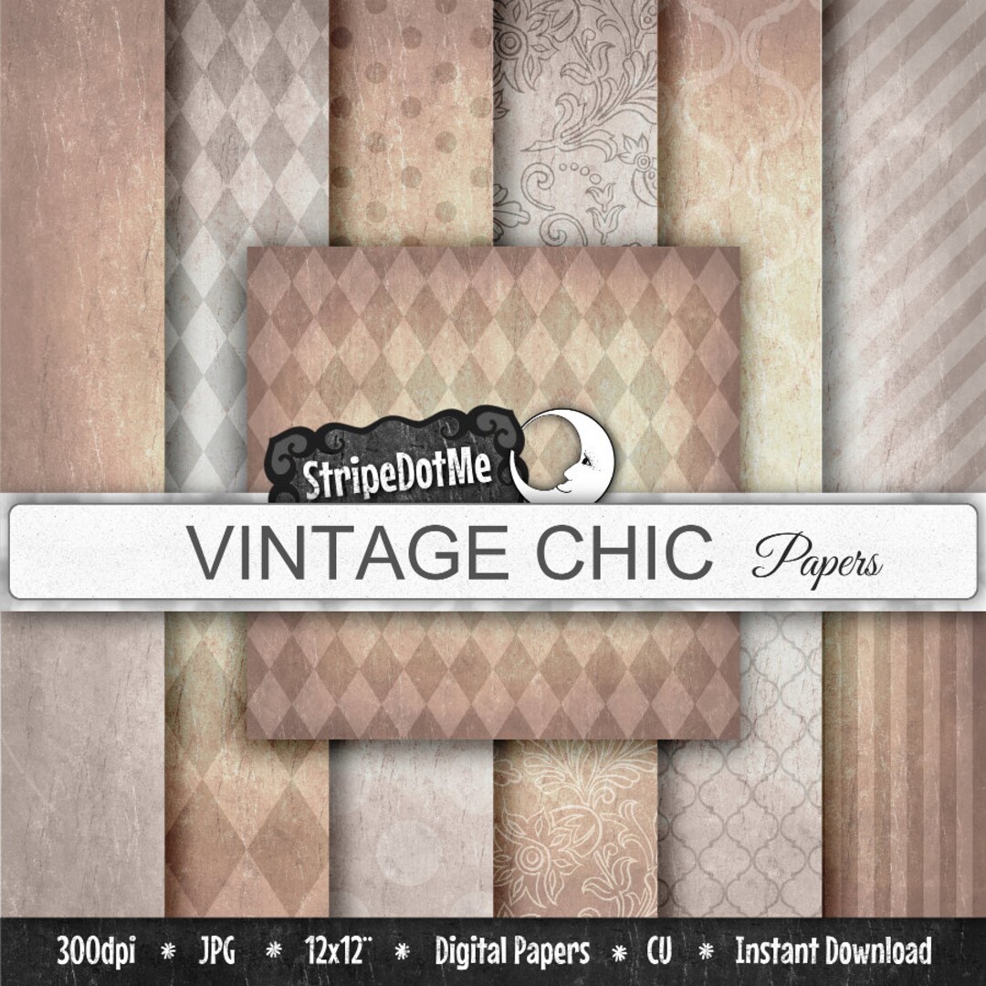 Vintage Digital Paper Old Look Grunge Stripes Dots Vintage Floral ...