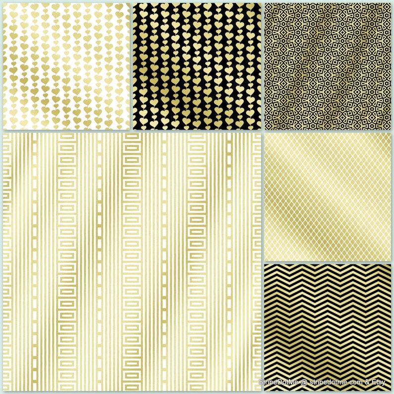 Gold Digital Paper Stripes Hearts Chevron Diamonds Geometric Net ...