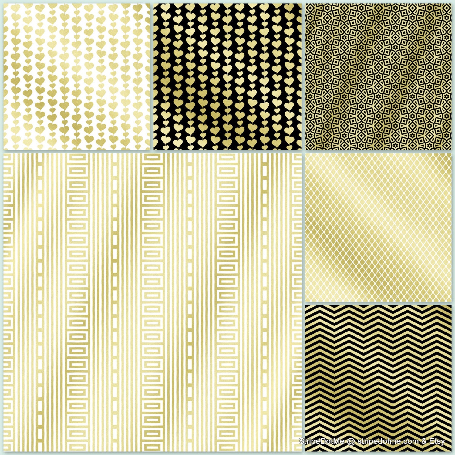 Gold Digital Paper Stripes Hearts Chevron Diamonds Geometric - Etsy