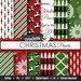 Christmas Digital Paper Pack Red Green Deer Stripes Quatrefoil Dots ...