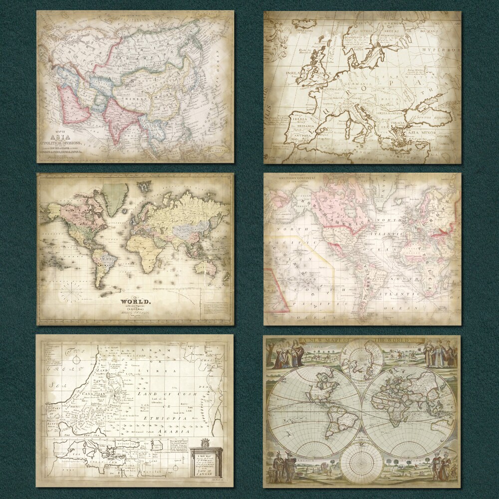 Vintage Maps Letter Size 8.5x11 Digital Paper Europe, Asia, Africa ...