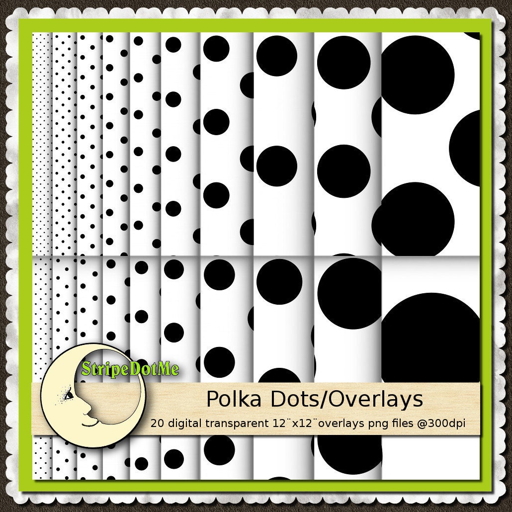 Polka Dot Digital Paper Overlays Black Transparent Background Tiny to ...
