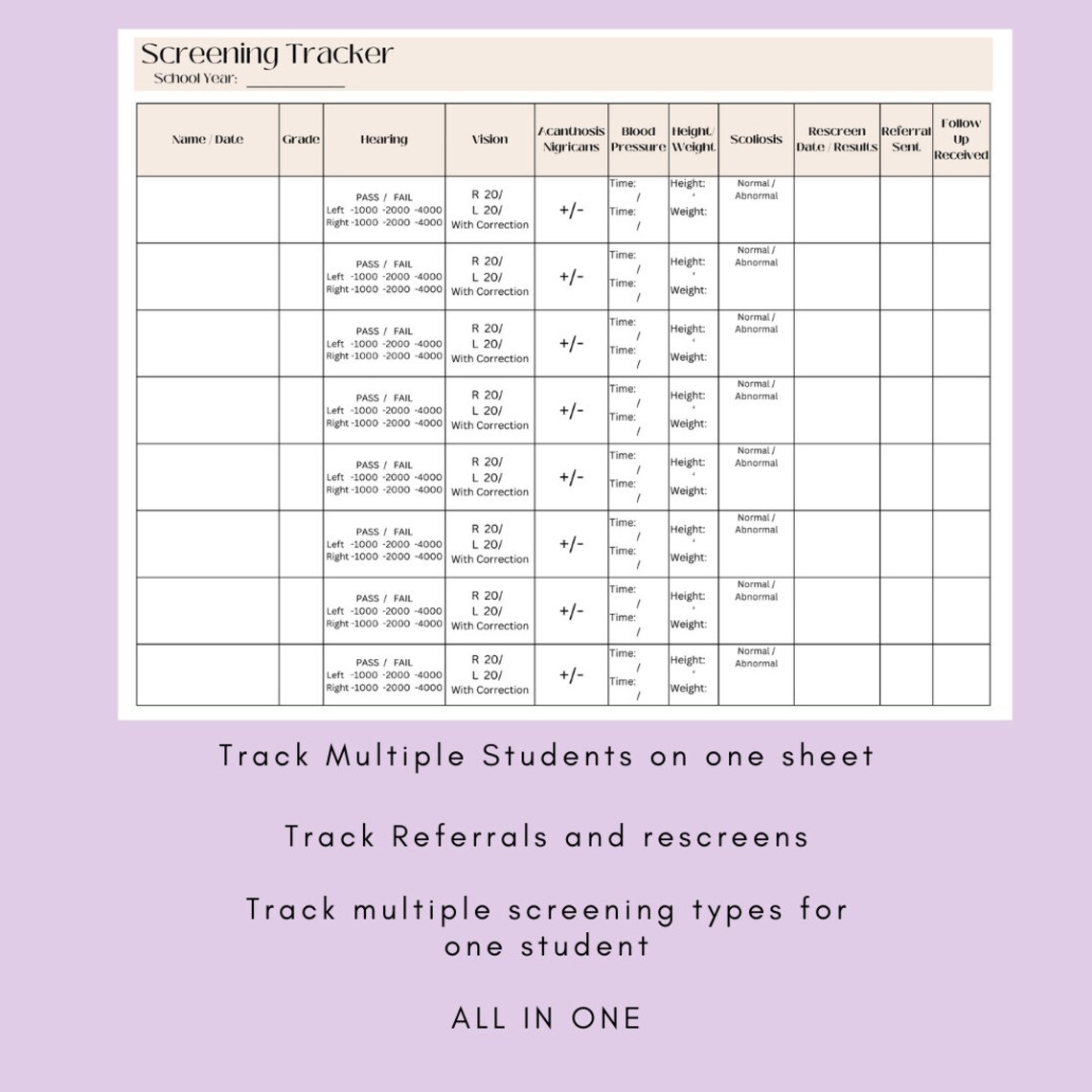 School Nurse Organization | Screening Tracker | Vaccine Tracker - Etsy