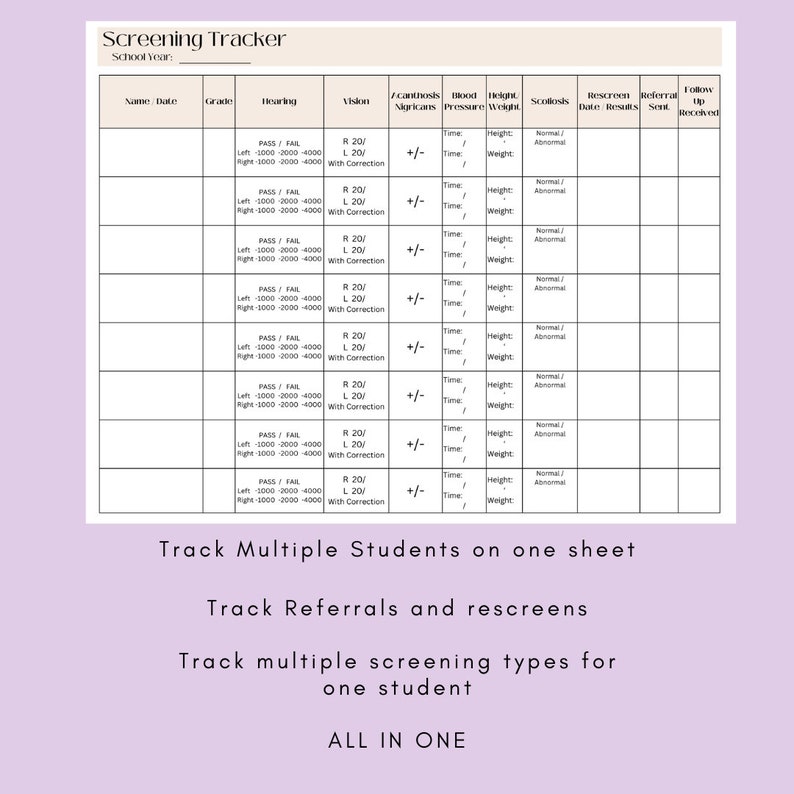 School Nurse Organization | Screening Tracker | Vaccine Tracker - Etsy