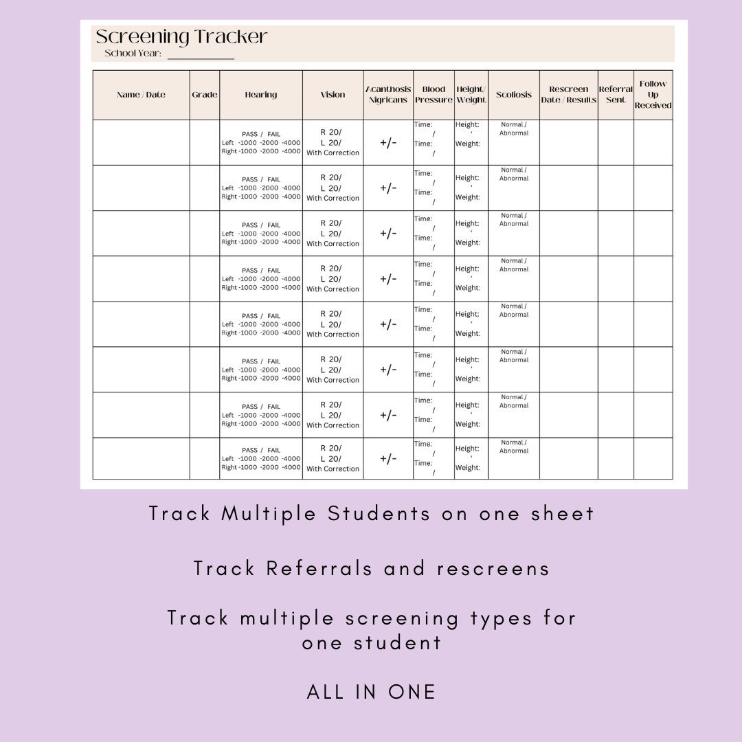 School Nurse Organization | Screening Tracker | Vaccine Tracker - Etsy