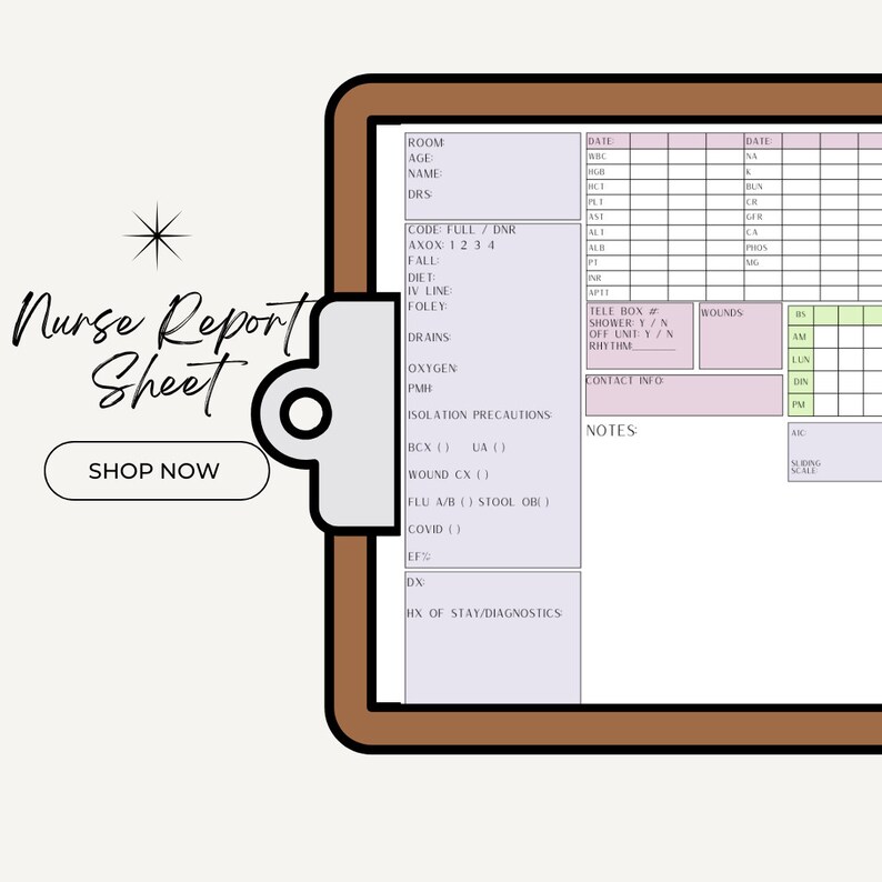 Nurse Brain | Nurse Report Sheet | Printable | Telemetry - Etsy