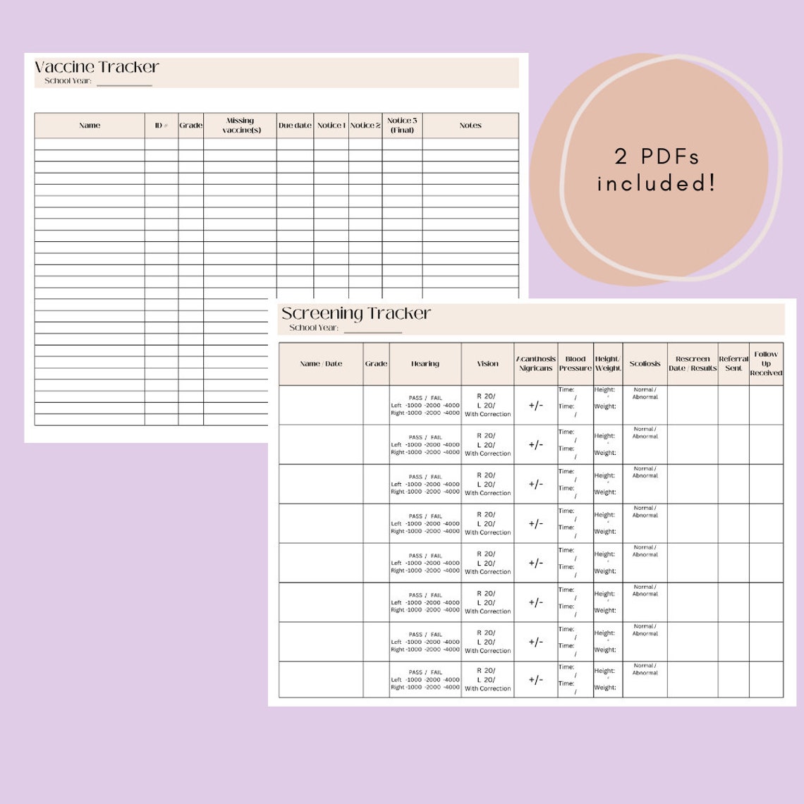 School Nurse Organization | Screening Tracker | Vaccine Tracker - Etsy