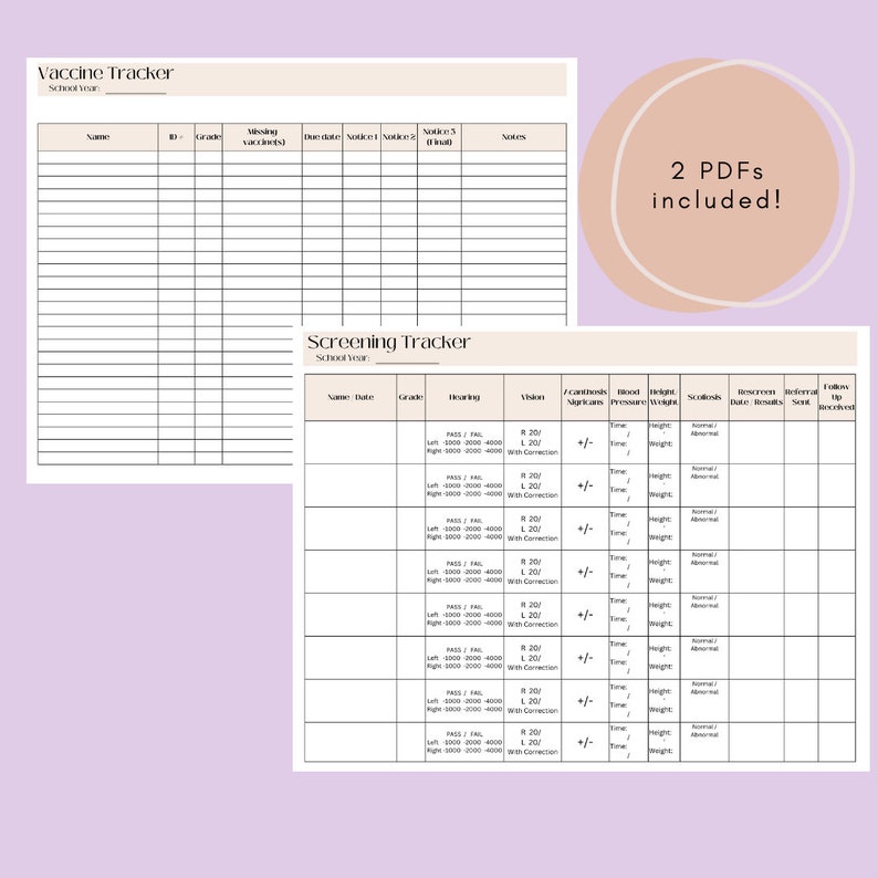 School Nurse Organization | Screening Tracker | Vaccine Tracker - Etsy