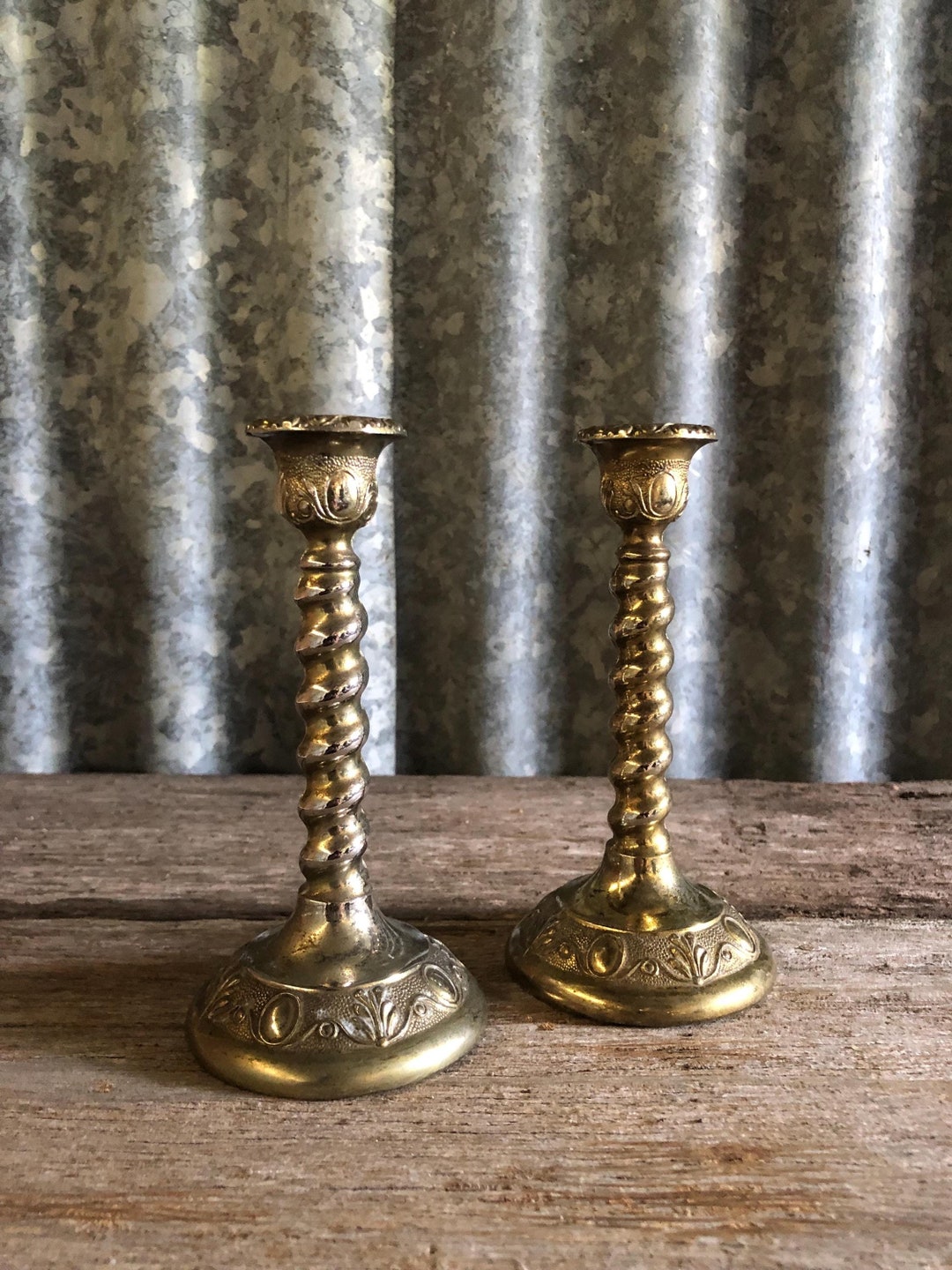 Vintage Pair of Bell Metal Brass Barley Twist Candle Holders - Made in ...