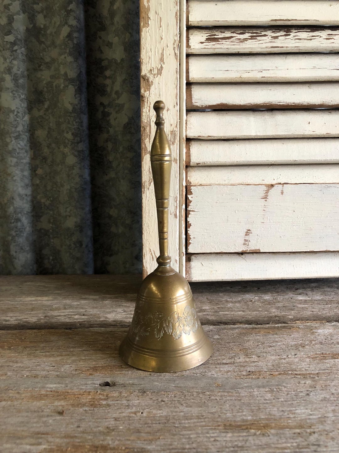 Vintage Handheld Etched Brass Bell - Waiting Bell - Home Decor ...