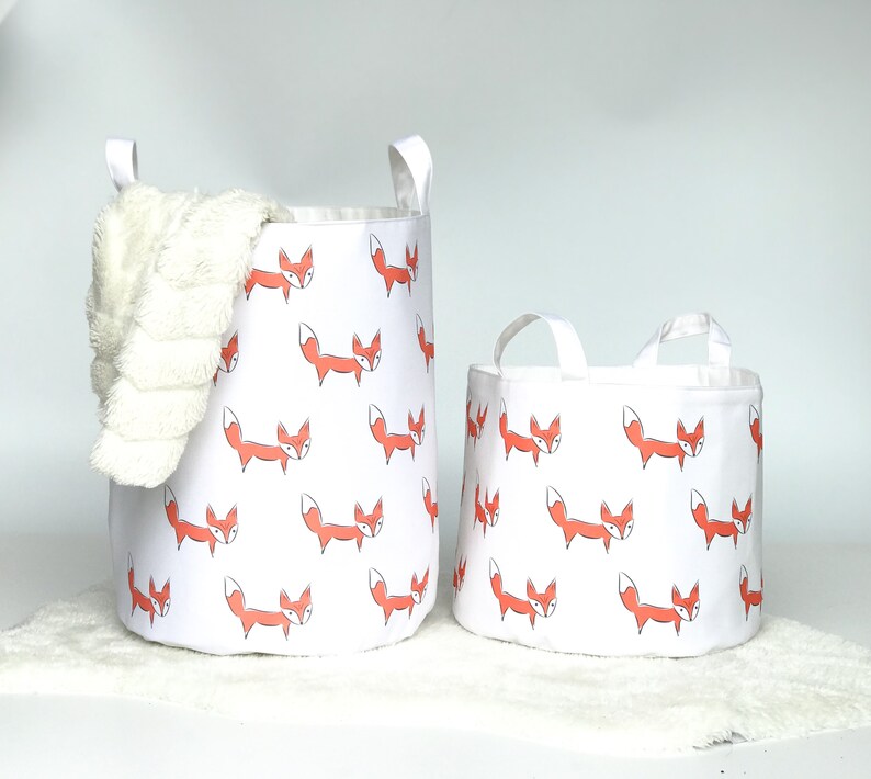 Kids Large Toy Storage Basket. Fox Print Fabric Laundry - Etsy