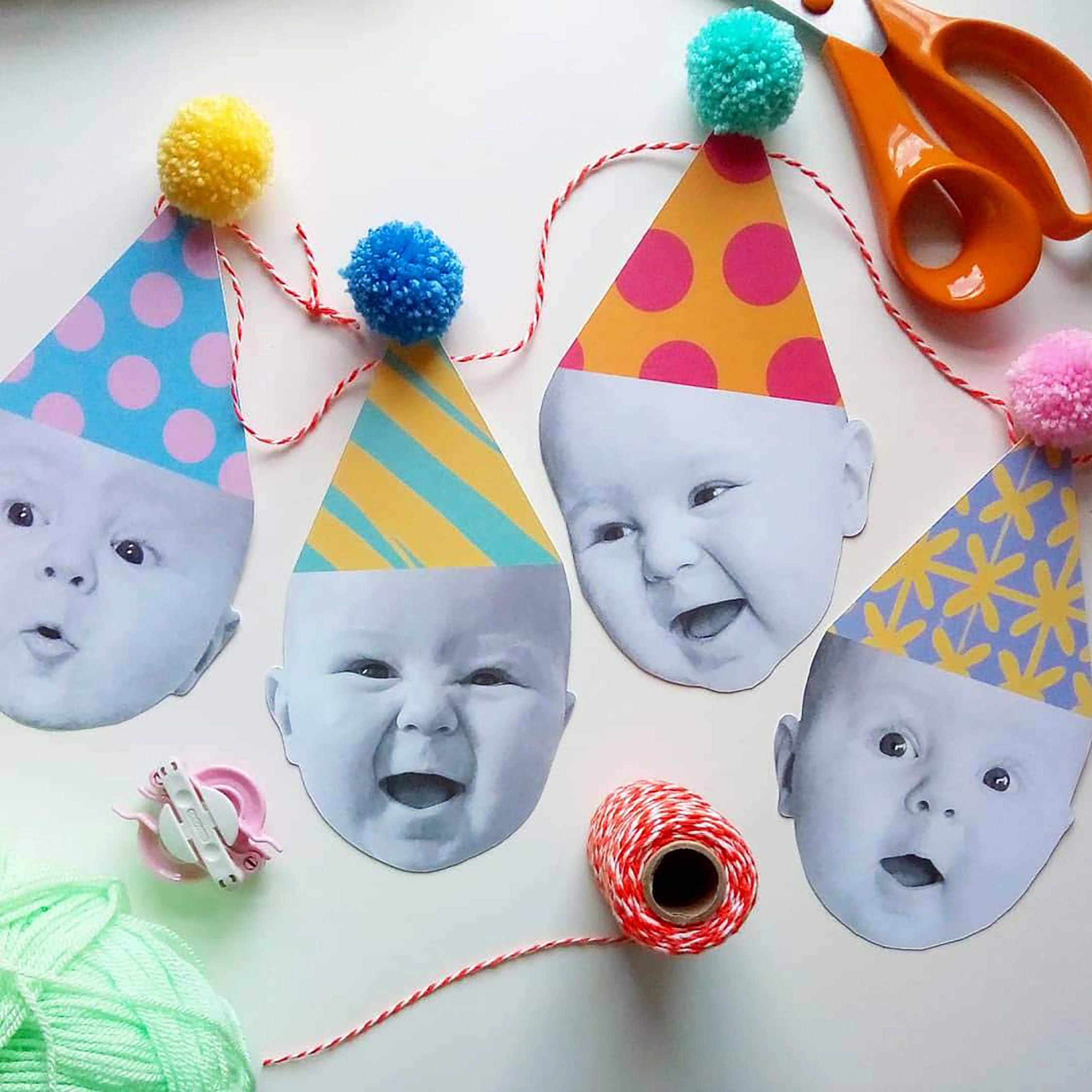 Personalised Face Happy Head Garland/bunting With Pom Pom - Etsy UK