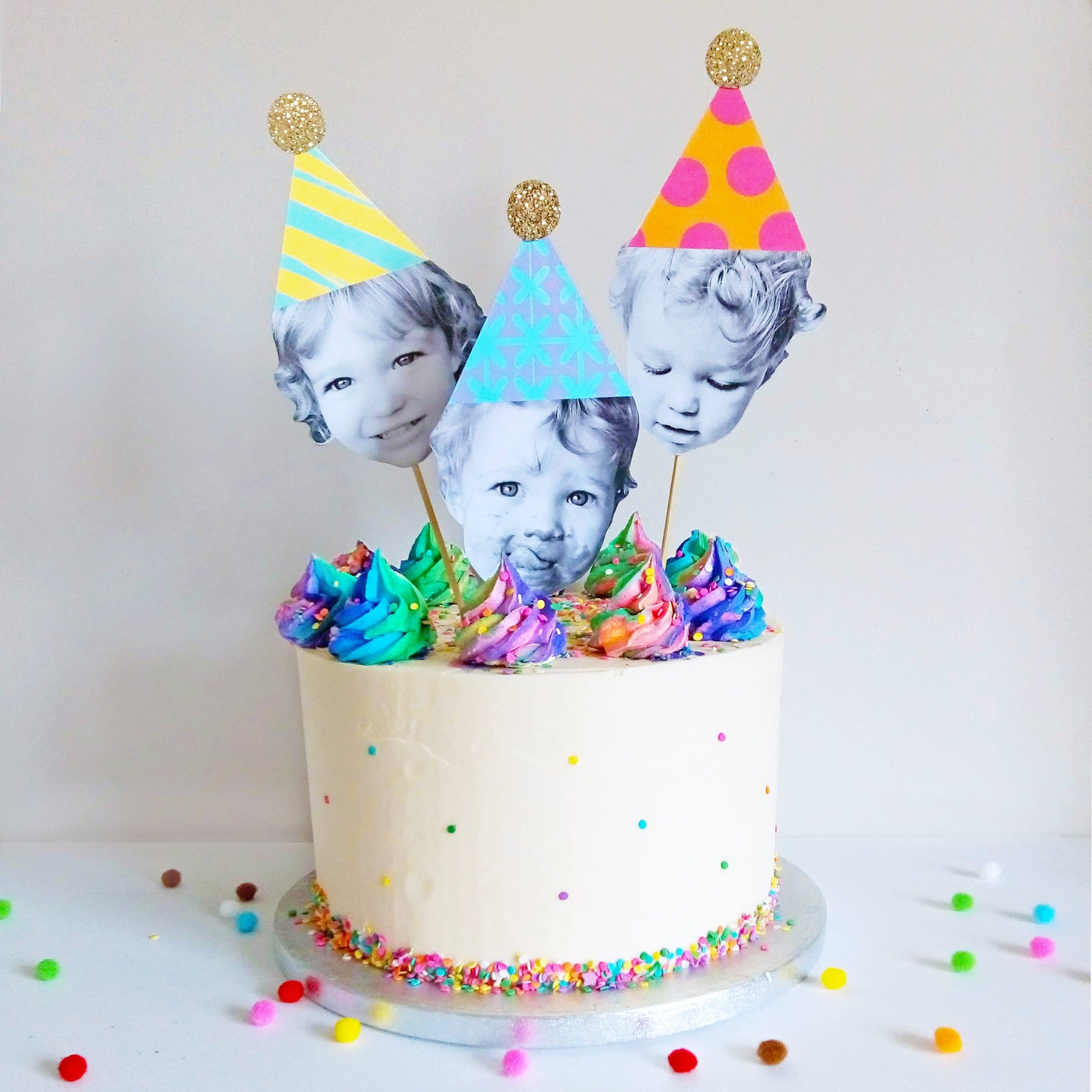 Large Birthday Cake Toppers, Pack of 3, Sparkly Party Hats ...