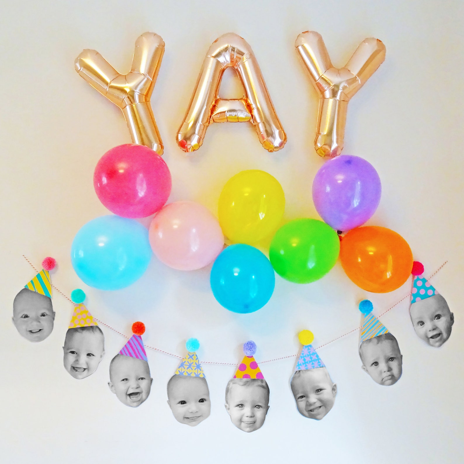 Personalised Face Happy Head Garland/bunting With Pom Pom | Etsy UK